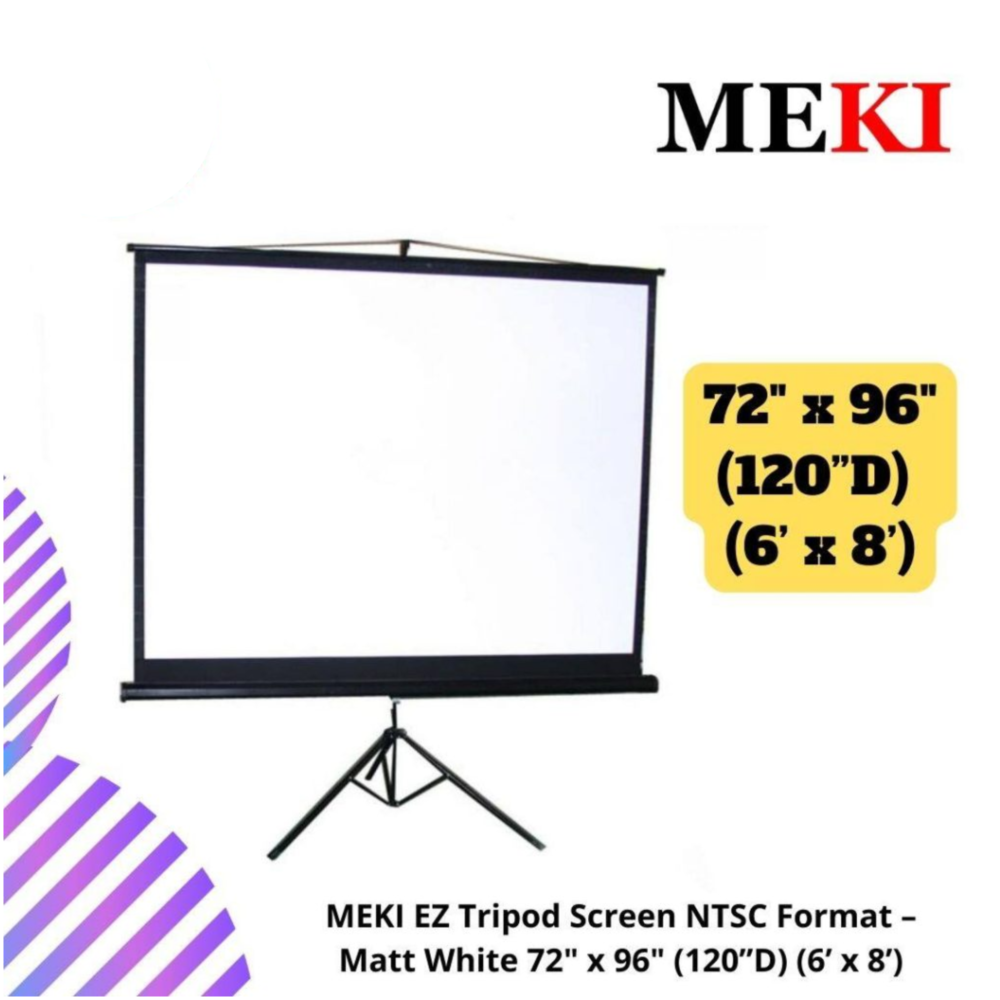 MEKI EZ Tripod Screen NTSC Format – Matt White 72″ x 96″ (120”D) (6’ x ...