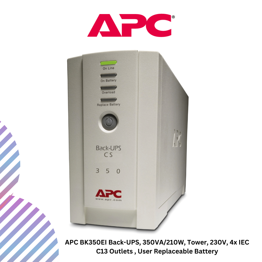 APC BK350EI Back-UPS, 350VA/210W, Tower, 230V, 4x IEC C13 Outlets ...