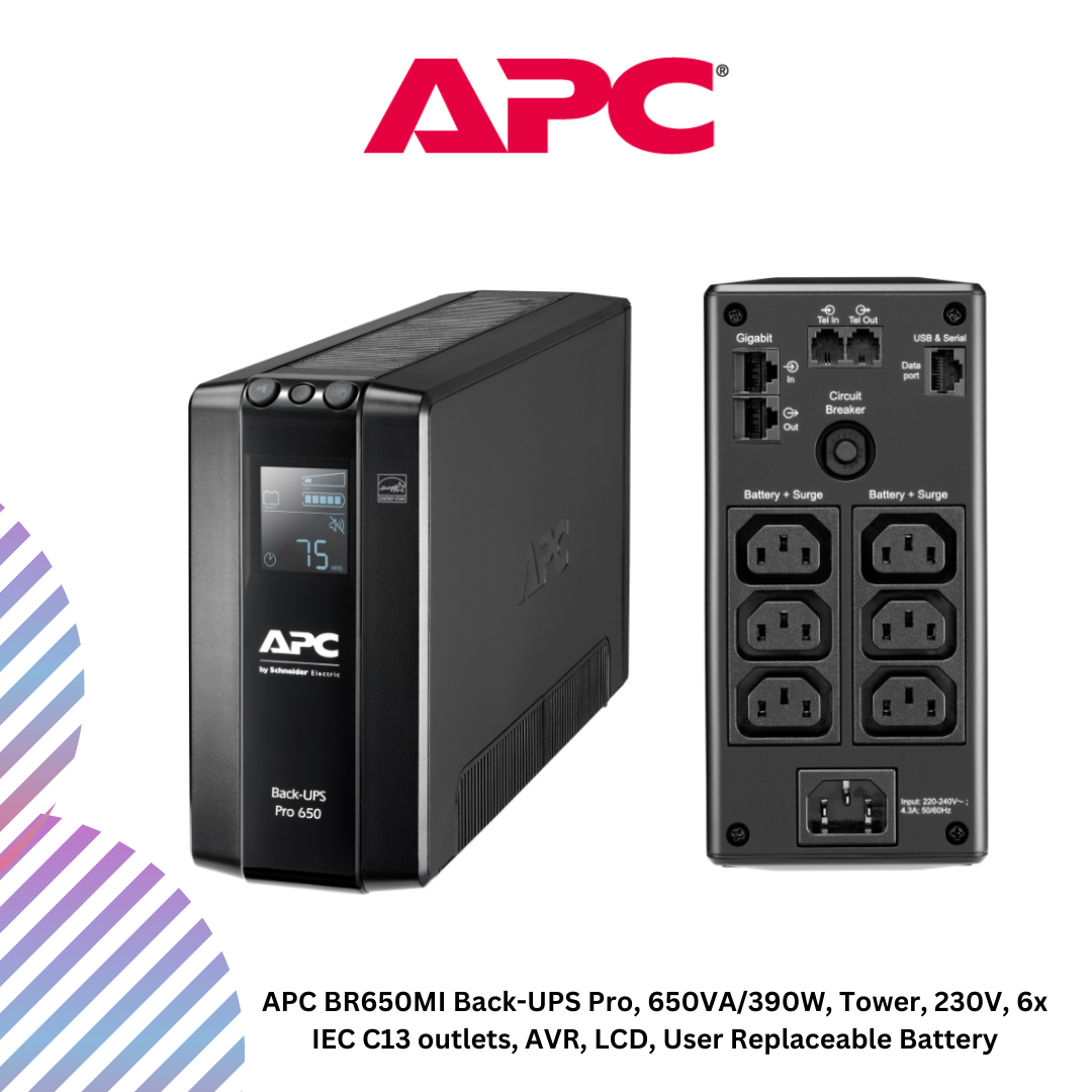 APC BR650MI Back-UPS Pro, 650VA/390W, Tower, 230V, 6x IEC C13 outlets ...