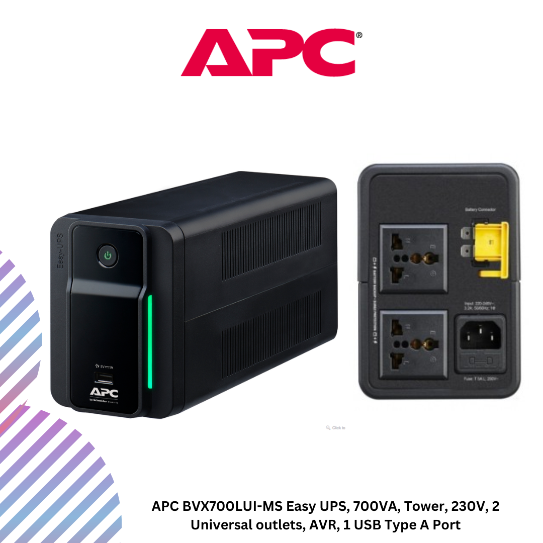 APC BVX700LUI-MS Easy UPS, 700VA, Tower, 230V, 2 Universal outlets, AVR ...