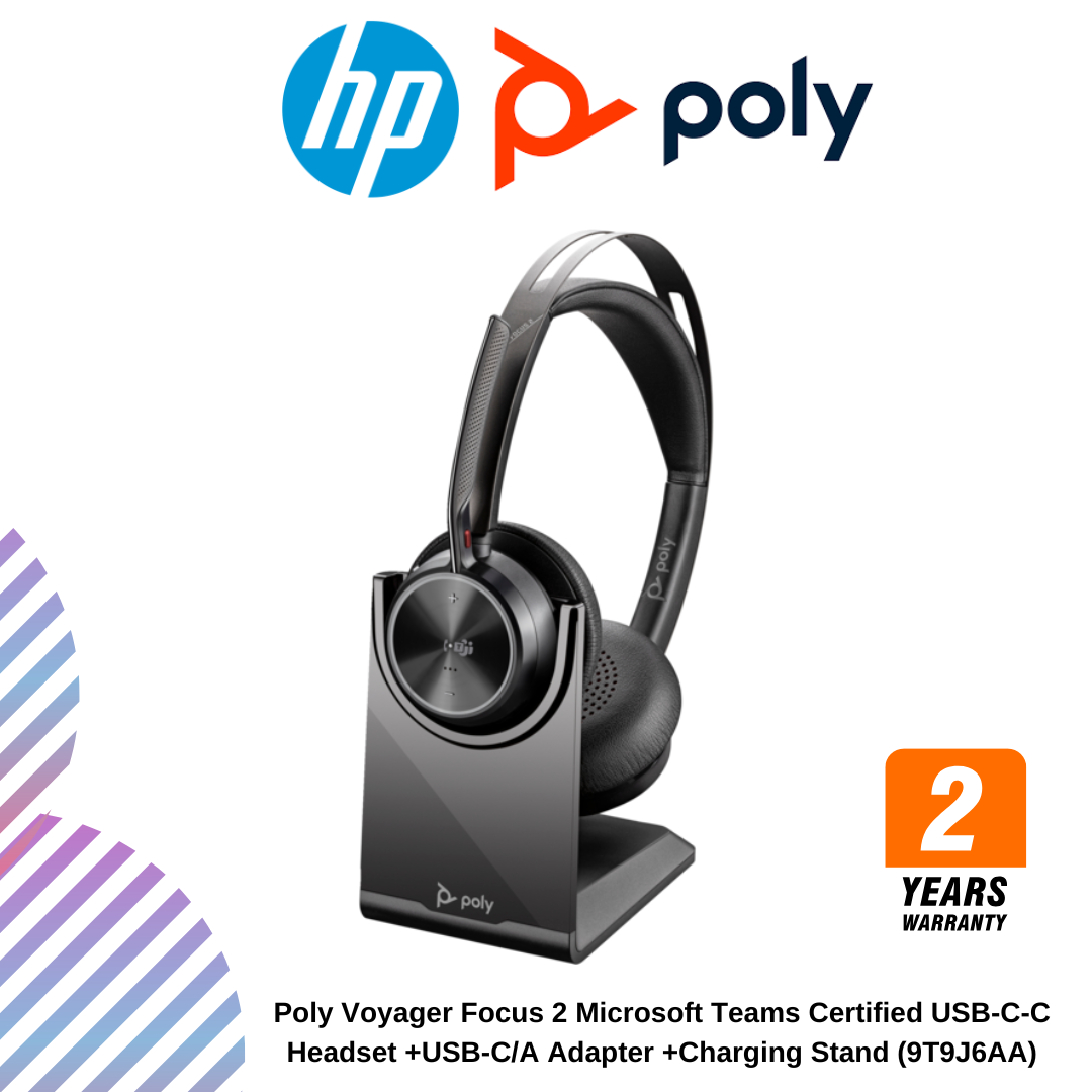Poly Voyager Focus 2 Microsoft Teams Certified USB-C-C Headset +USB-C/A ...