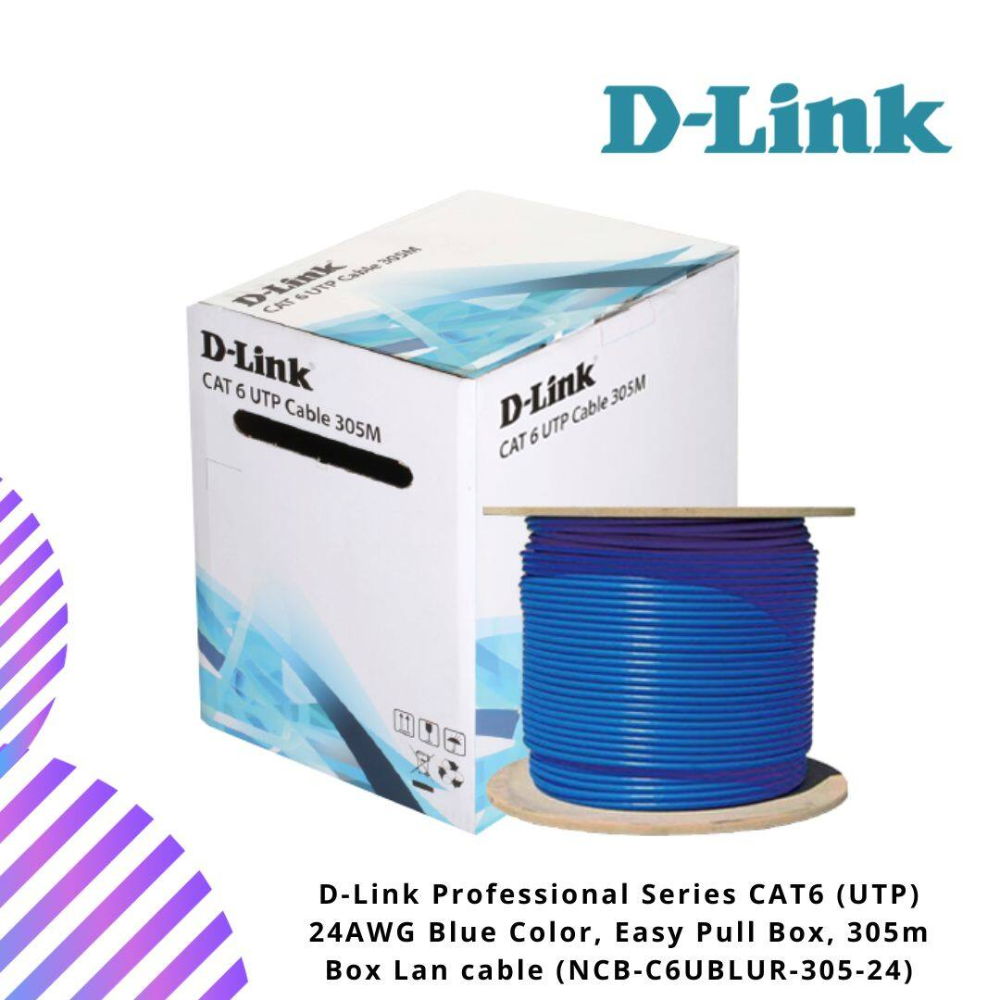 D-Link Professional Series CAT6 (UTP) 24AWG Blue Color, Easy Pull Box ...